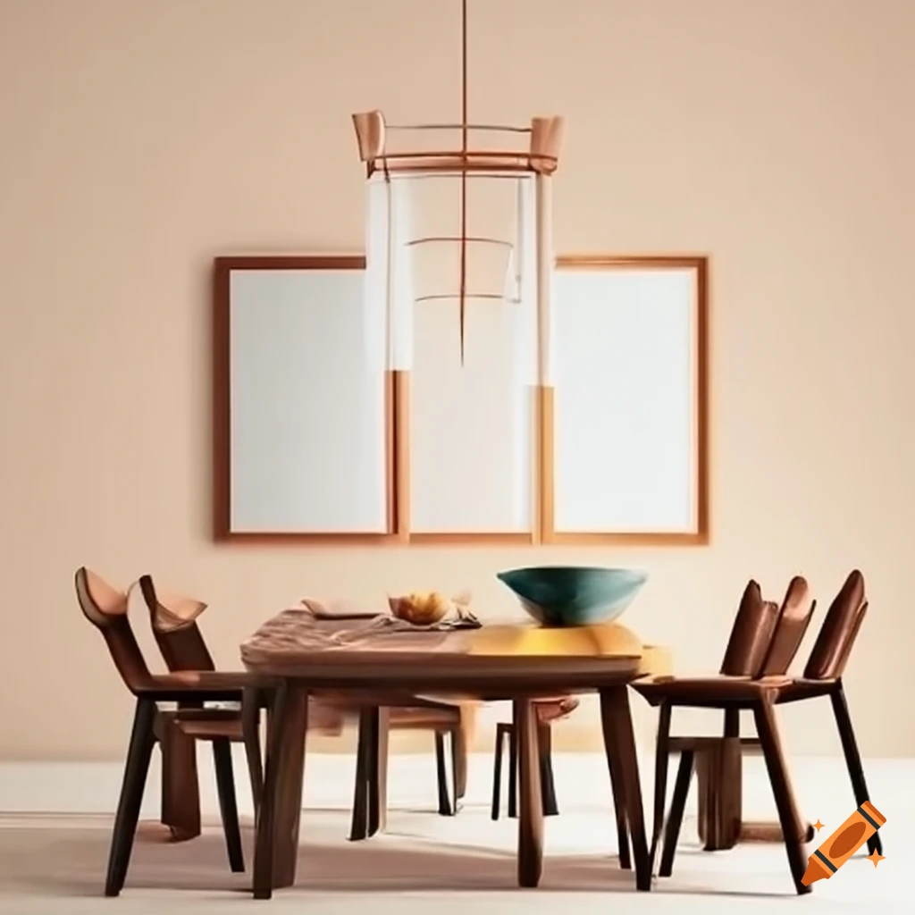 Dining room with very high table and short chairs on Craiyon