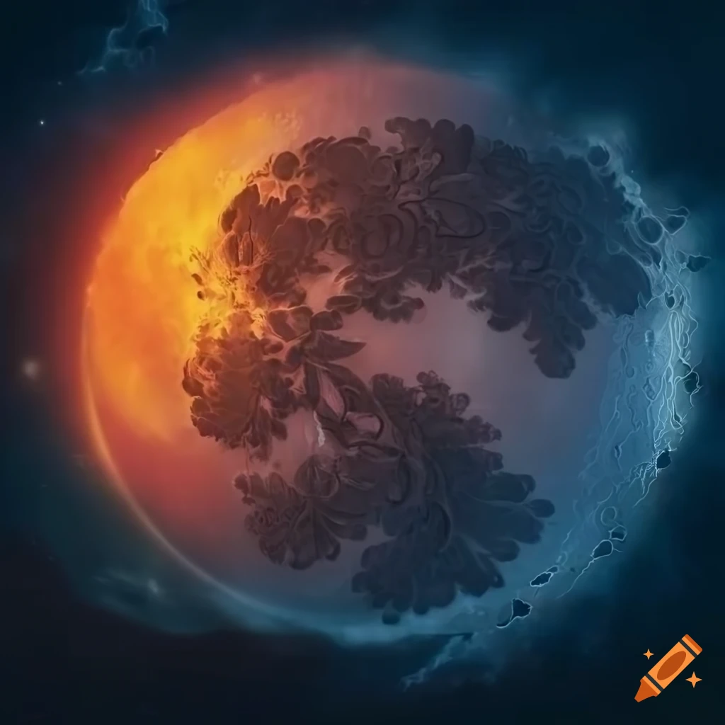 Abstract moon with ornamental texture and shimmering clouds on Craiyon