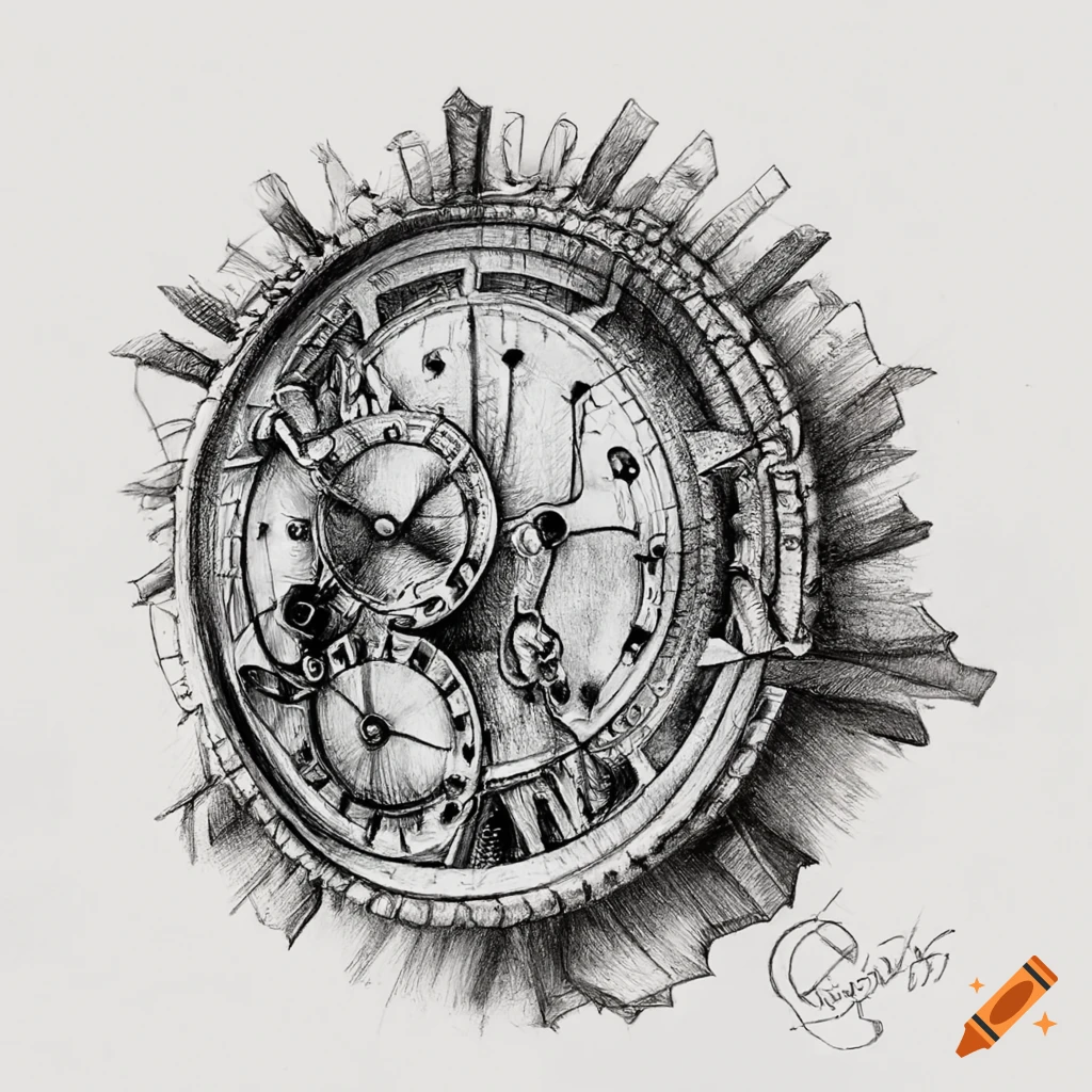 Clock gears in a realistic pencil drawing on Craiyon