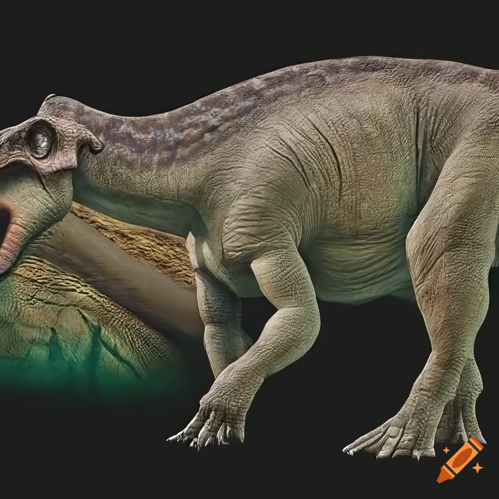 Hefty hadrosaurus dinosaur in its natural prehistoric environment on ...