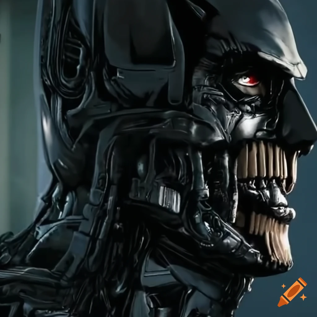 Side view of cinematic terminator batman on Craiyon