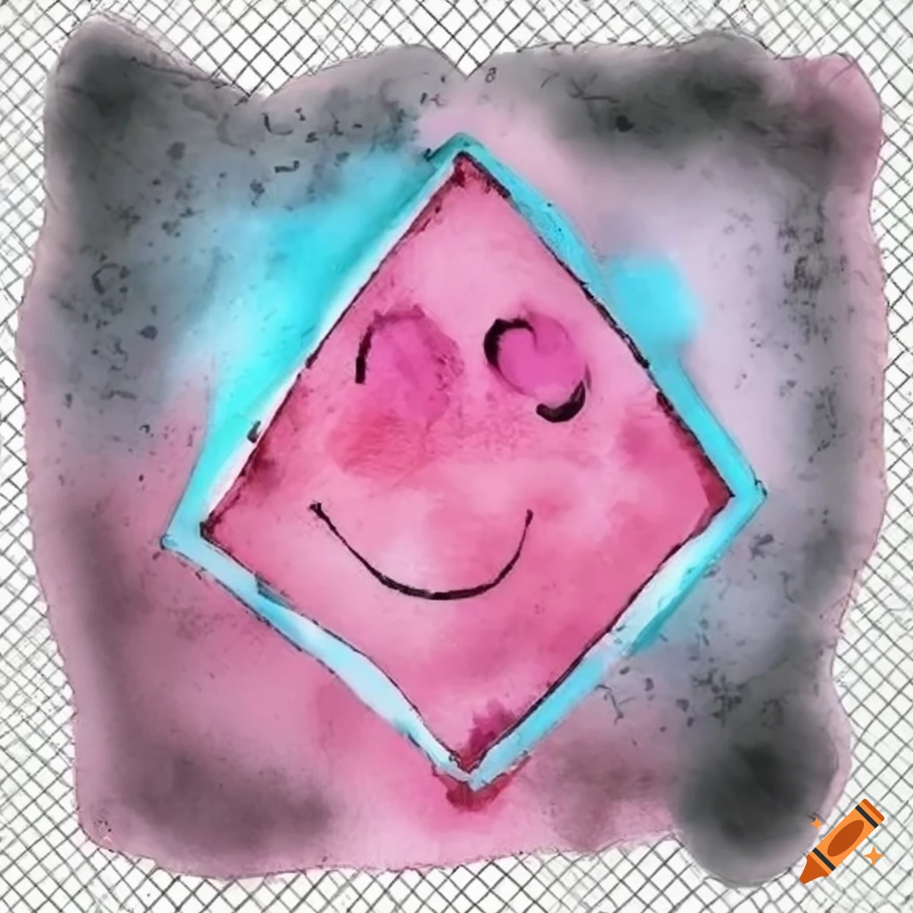 Pink and light blue cartoon smiley rhombus shape on Craiyon