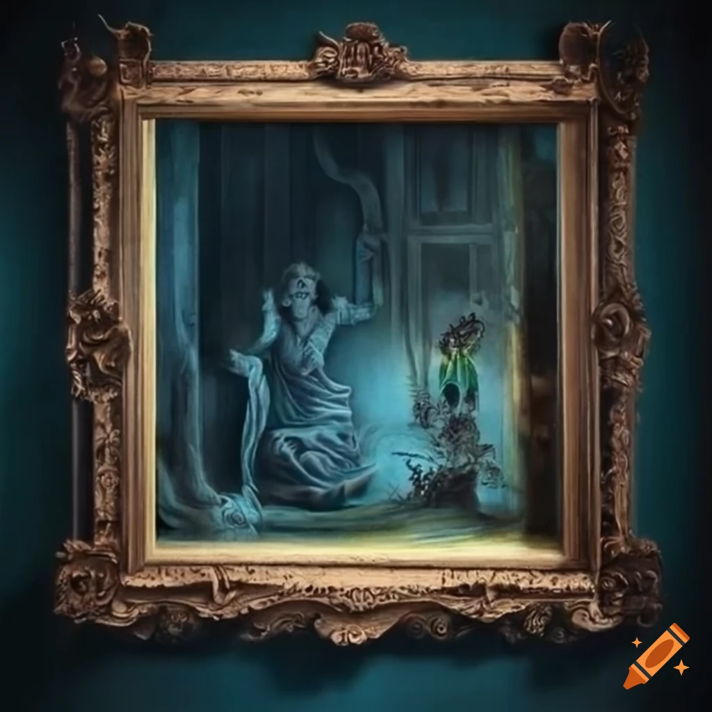 Old-fashioned picture frame standing in the night on Craiyon