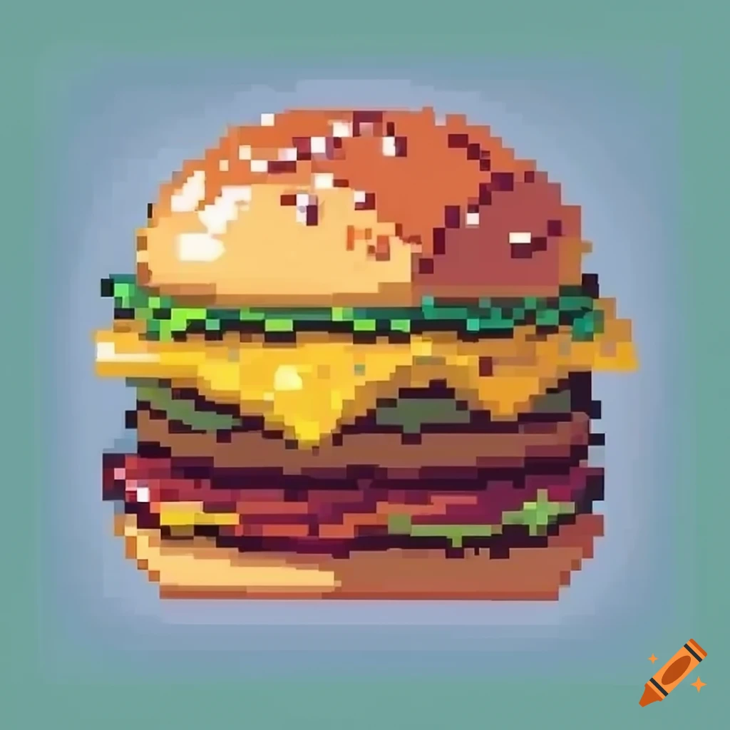 Juicy pixel art burger with melted cheese on Craiyon
