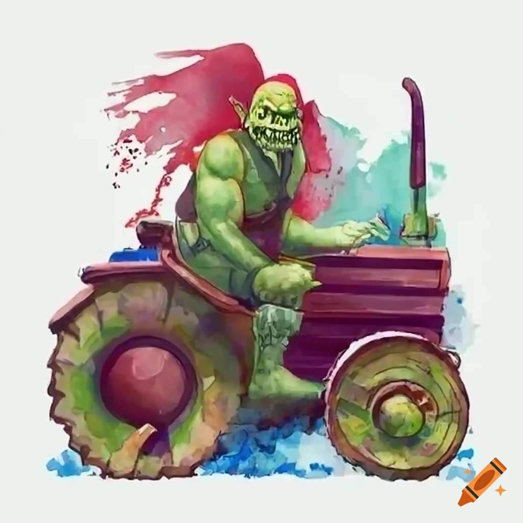 Orc riding a tractor on Craiyon