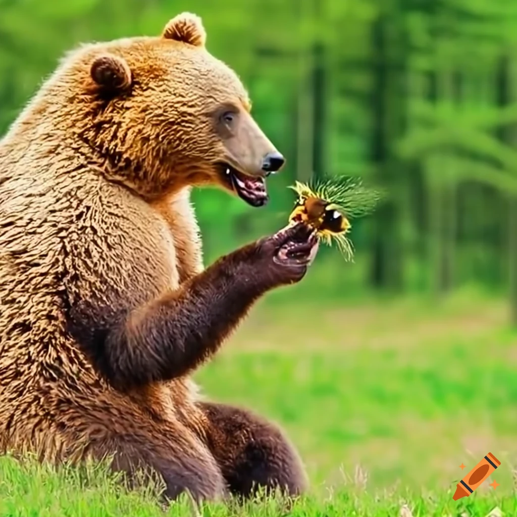 Bear fighting against a bee on Craiyon