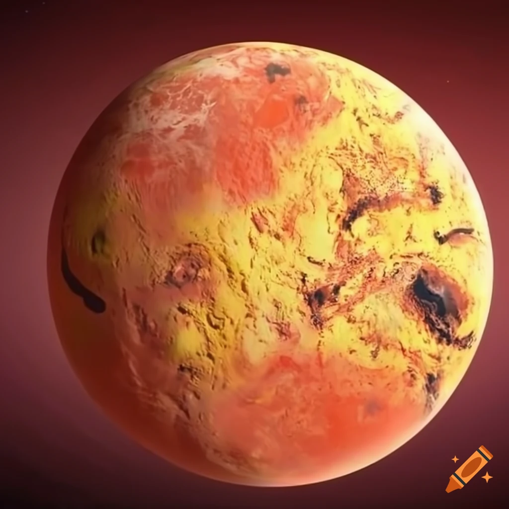 Red and yellow rocky planet on Craiyon