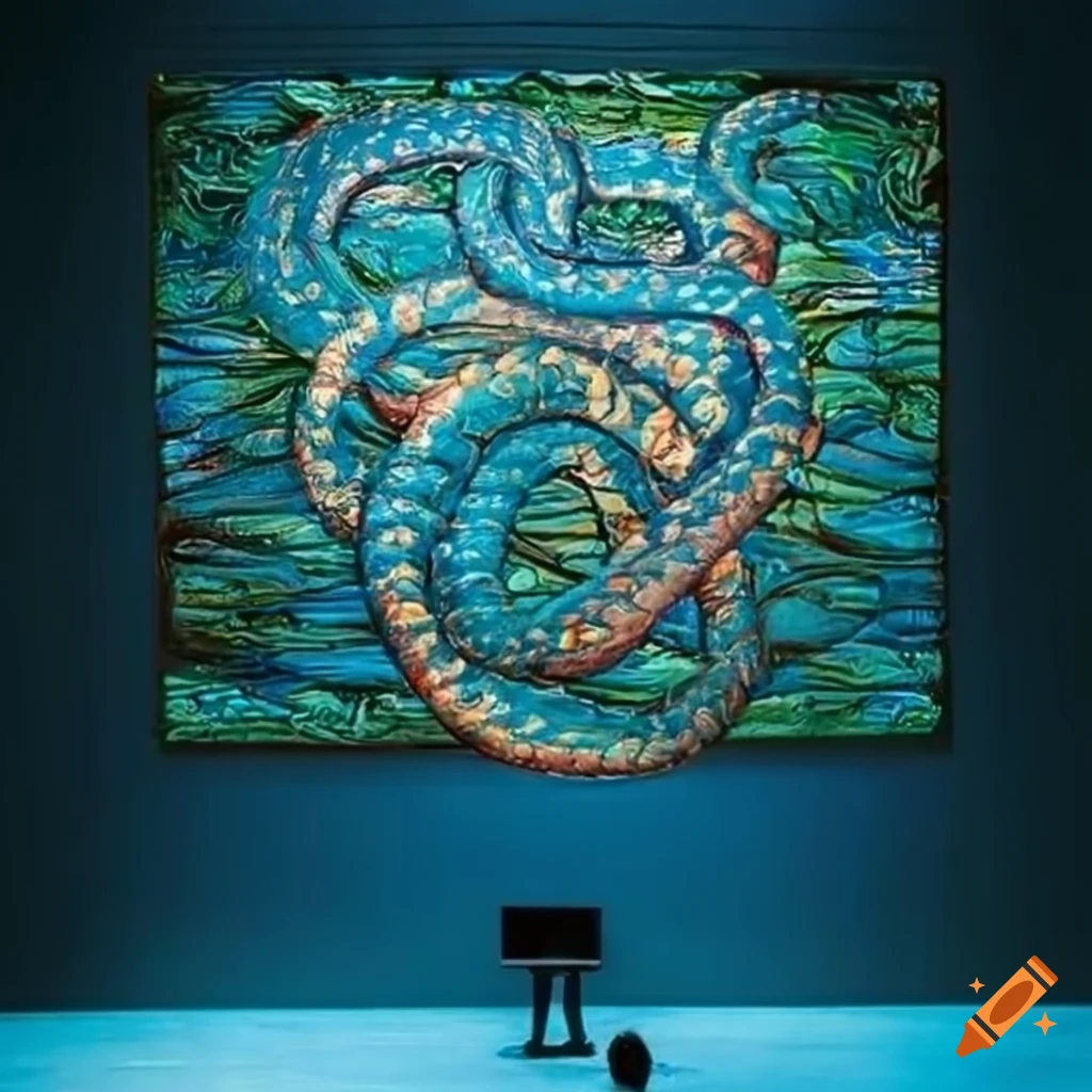 Artwork inspired by ai weiwei's 'ceiling snake' in the style of monet ...