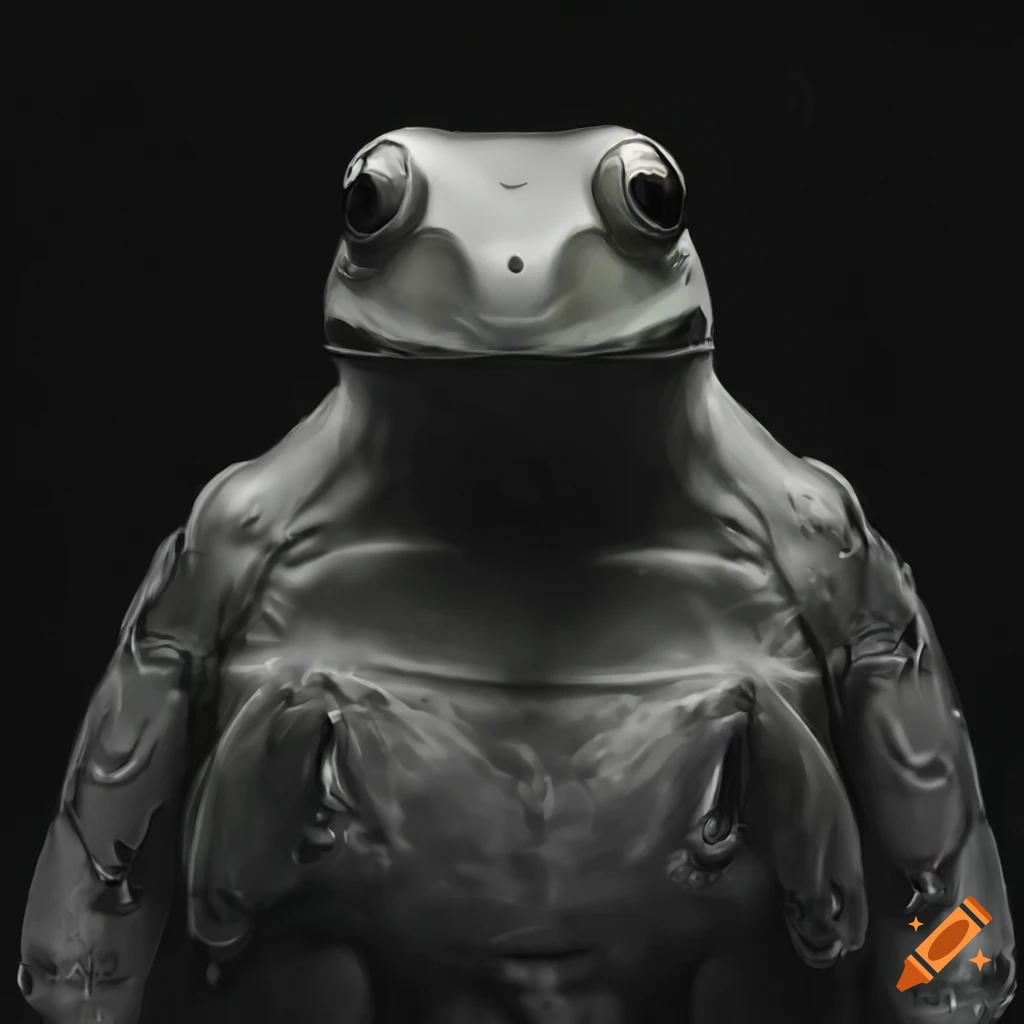 Futuristic humanoid cyber-frog with aggressive look on Craiyon