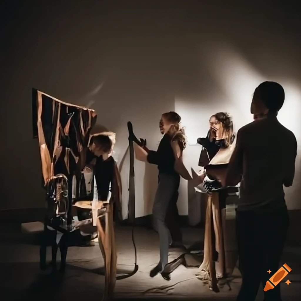 Group of students collaborating on a design project in a studio on Craiyon