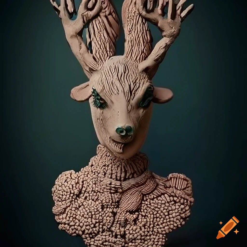 Clay sculpture depicting the fusion of nature and whimsy on Craiyon