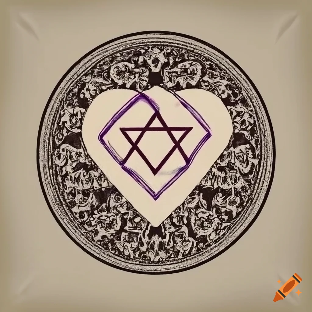 Circle logo depicting a heart with rays of light, Star of David, prayer ...