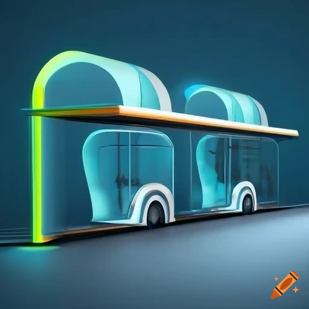 Modern futuristic long bus stop on Craiyon