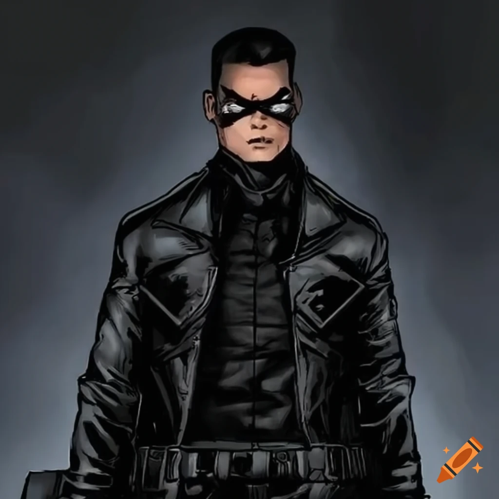 Comic book hero in a black jacket on Craiyon