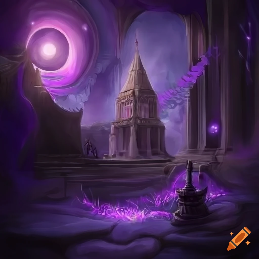 Purple magic oracle temple in a fantasy art setting on Craiyon