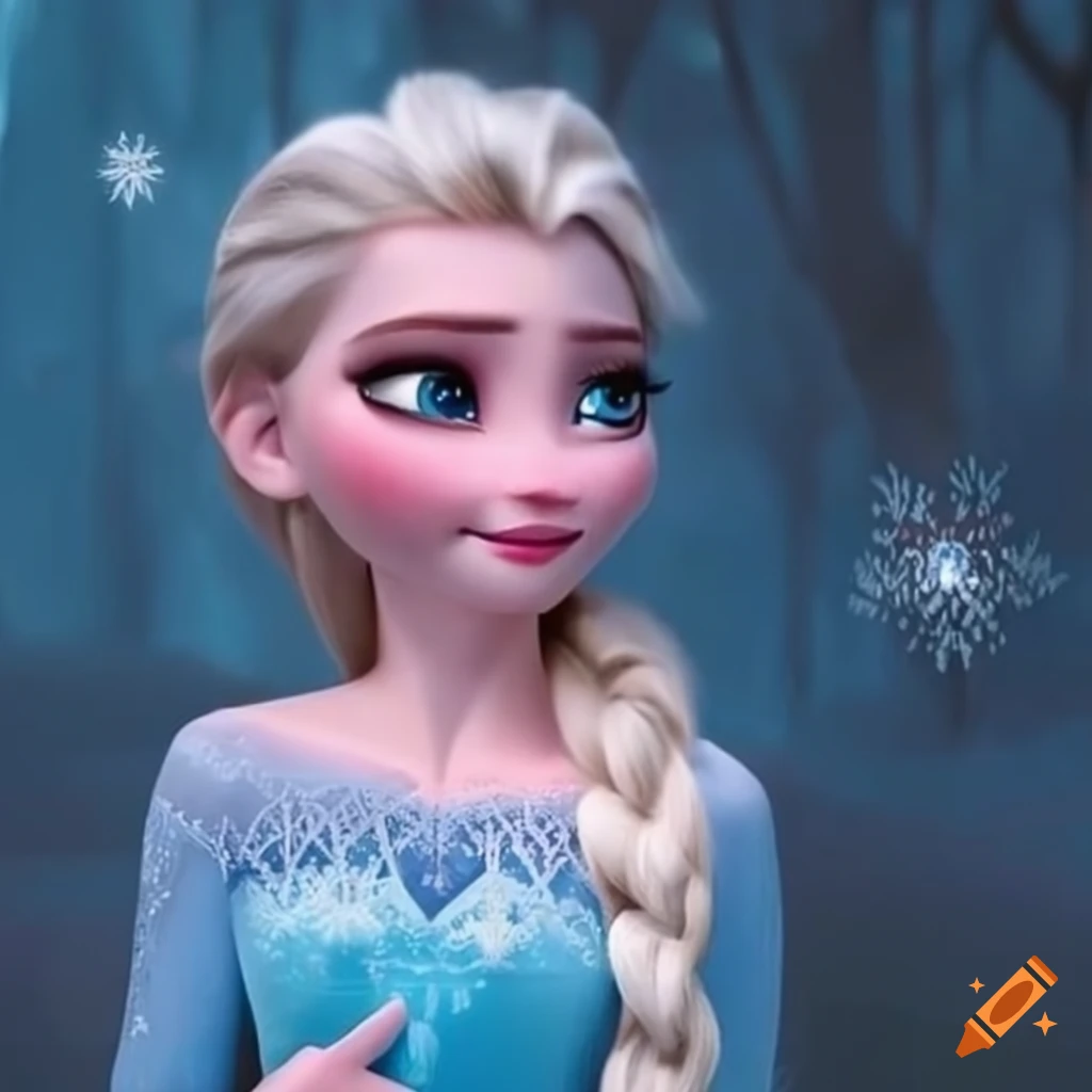 Elsa from frozen holding an icy blue snowflake in a simple aesthetic ...