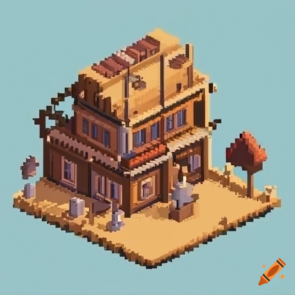 Isometric pixel art of a western town on Craiyon