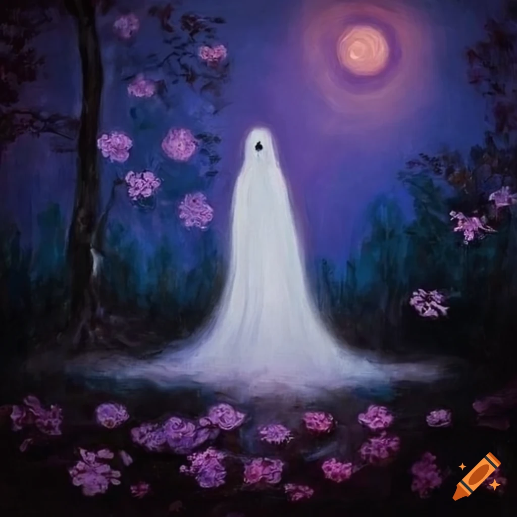 Monet inspired painting of a ghost and female silhouette in an ...