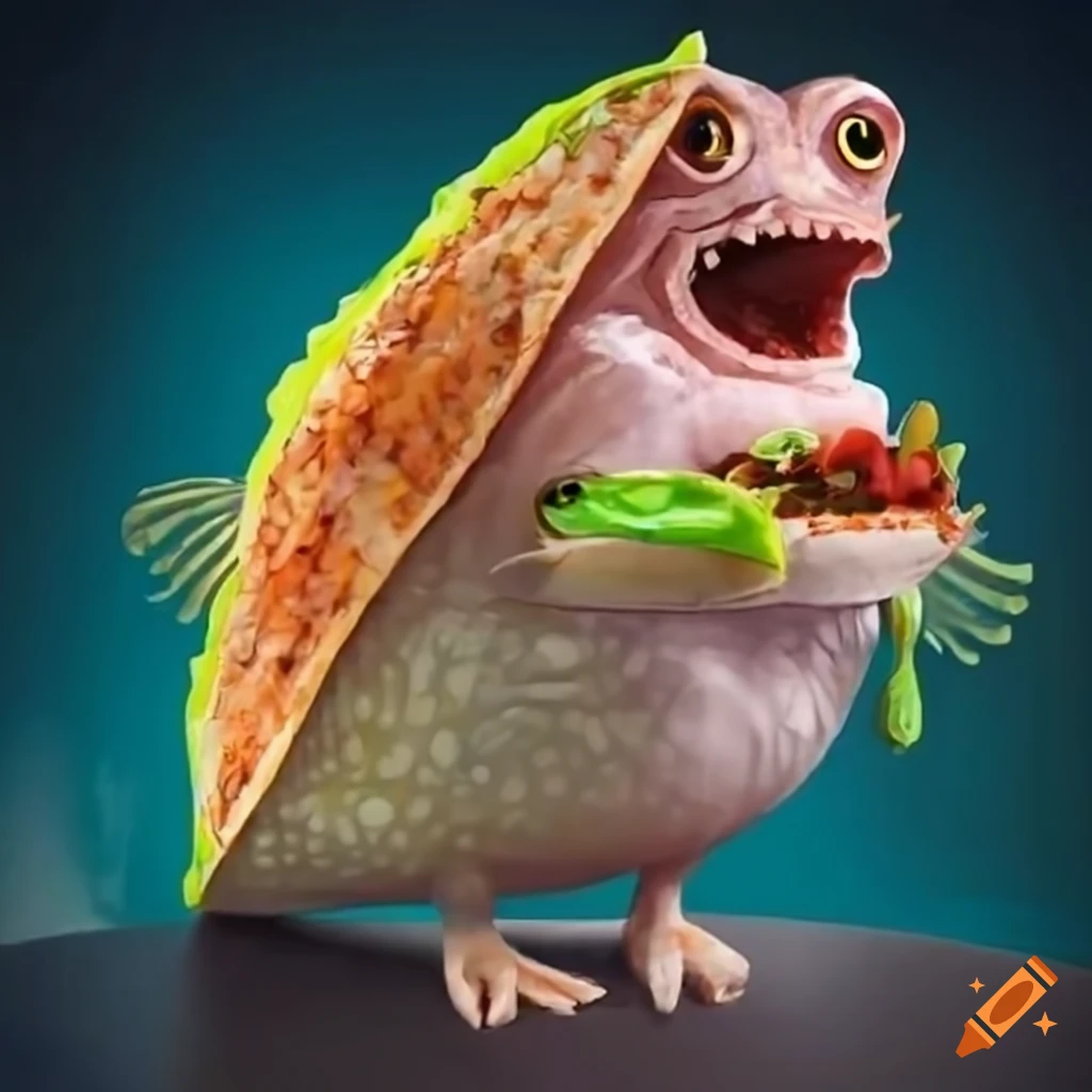 Anthropomorphic fish enjoying a taco meal on Craiyon