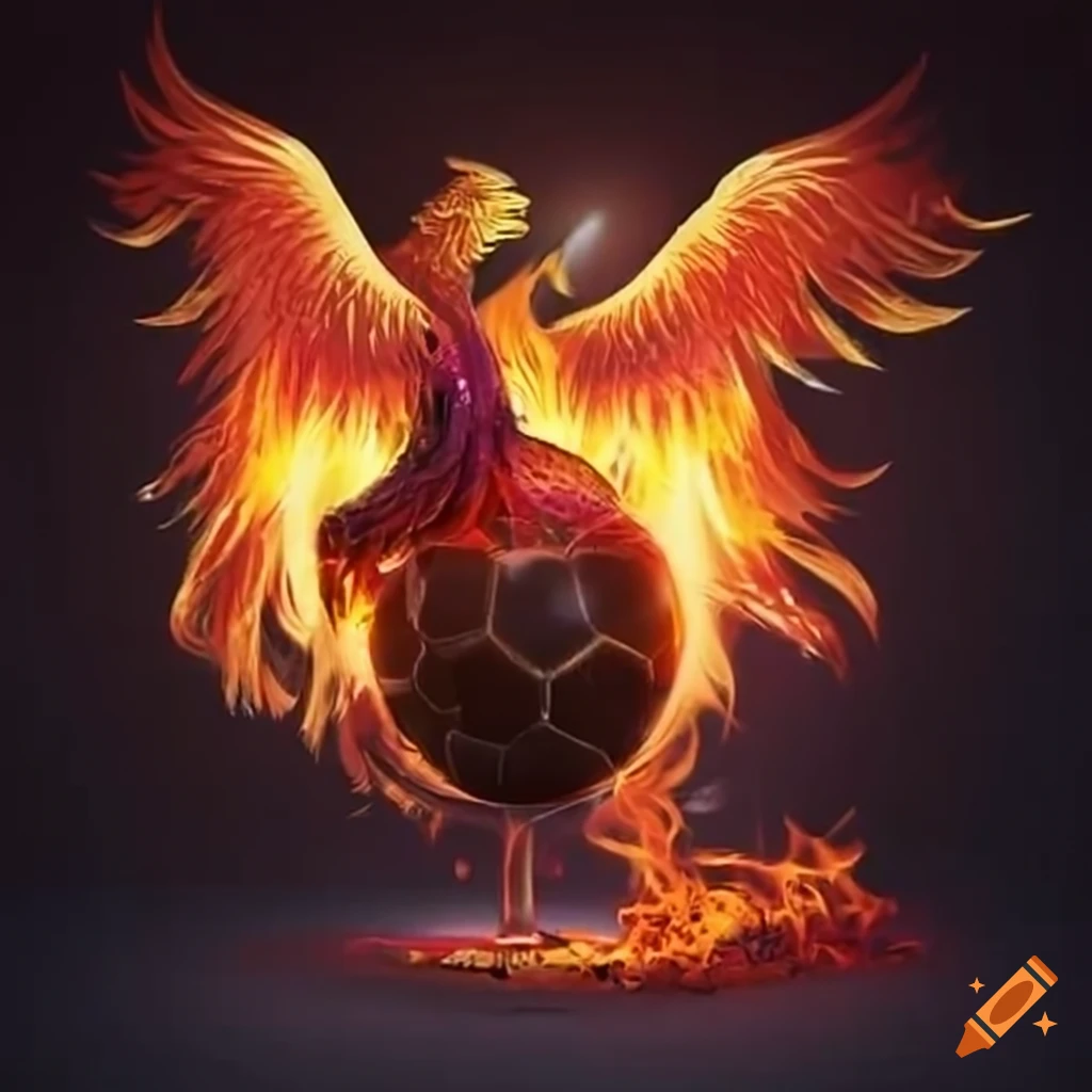 Phoenix embracing a flaming soccer cup on Craiyon