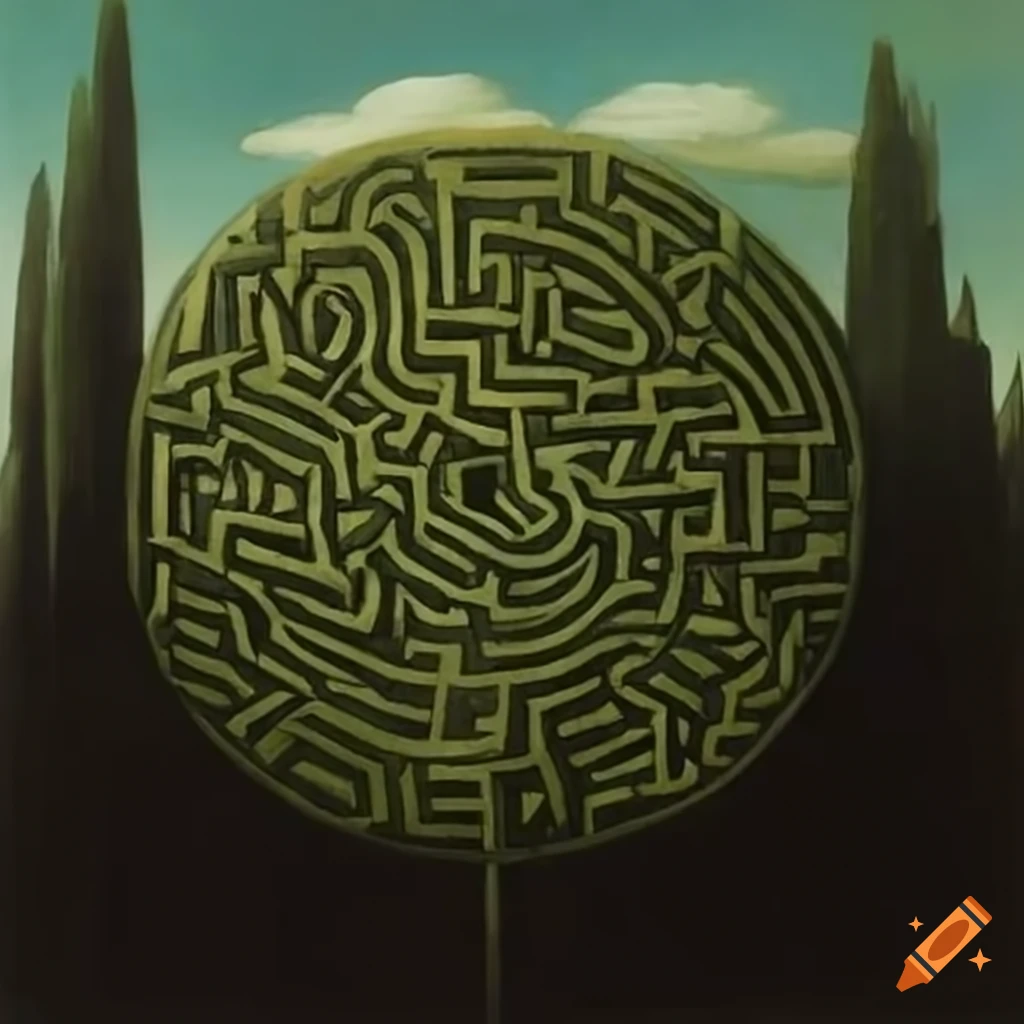 Garden maze painting by rene magritte on Craiyon