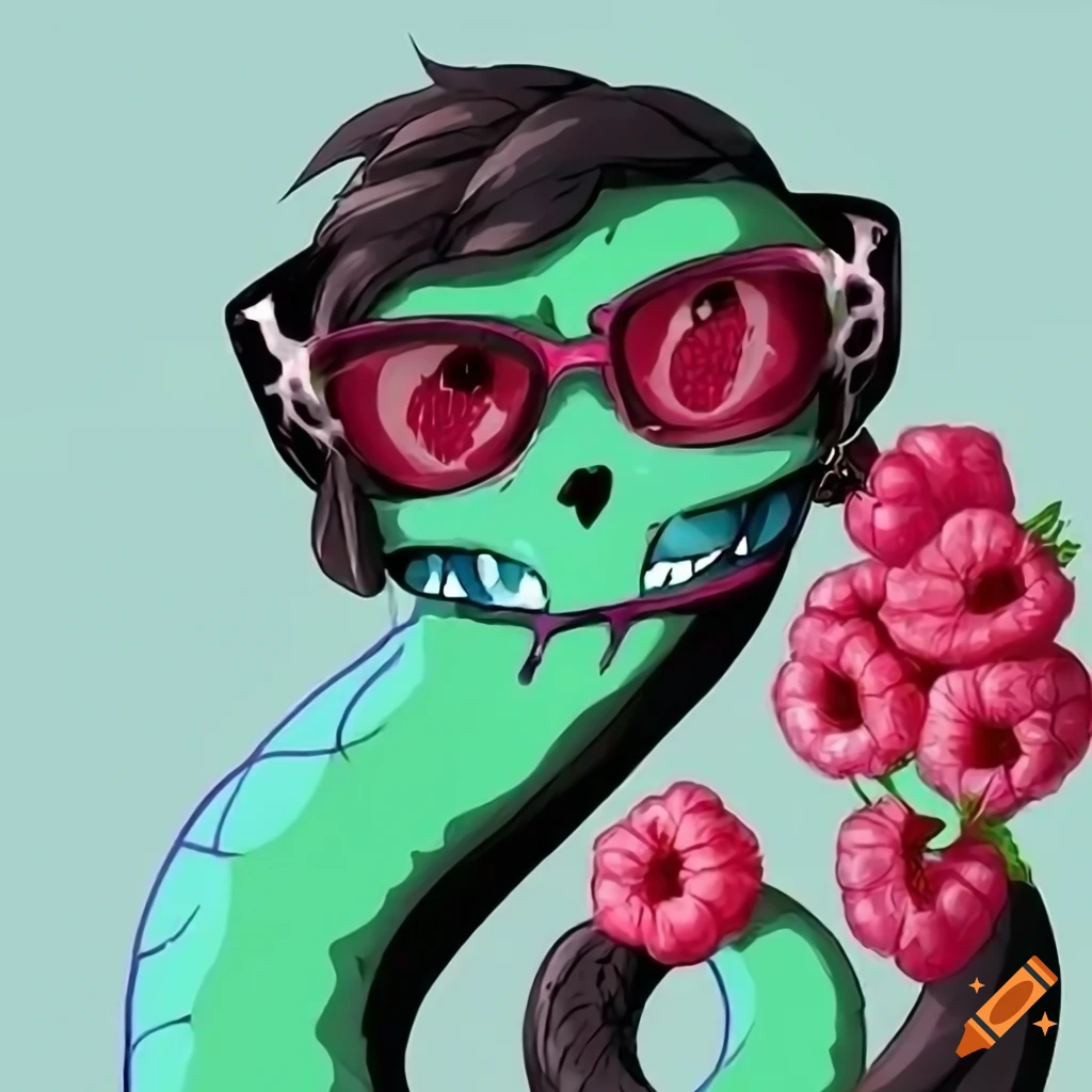 Anime snake with sunglasses and raspberries on Craiyon