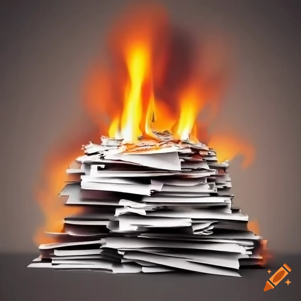 Pile of burning documents on Craiyon