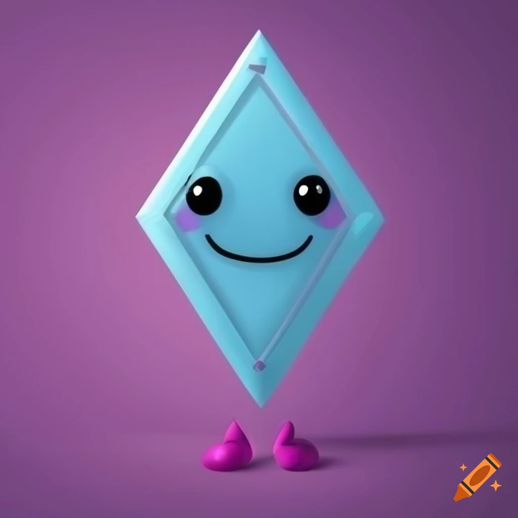Smiling cartoon rhombus in pink, light blue and light purple colors on ...