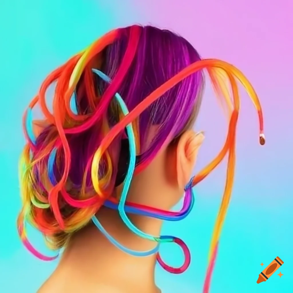 Colorful elastics in hair on Craiyon