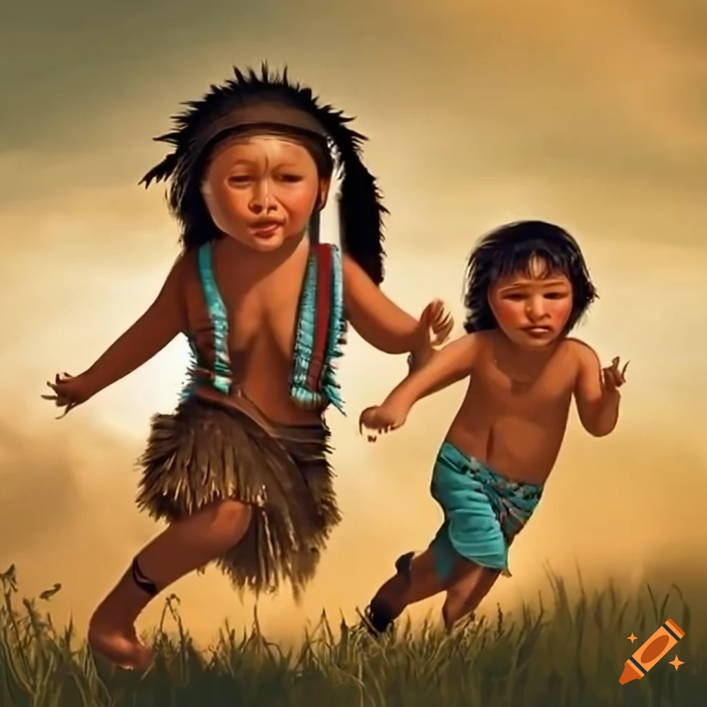 Native american children running and playing on Craiyon