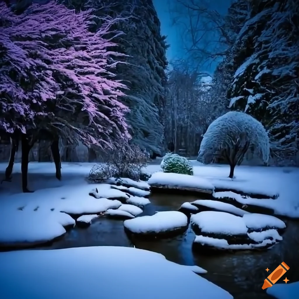 Beautifully landscaped backyard after a snow storm in vivid 8k ...