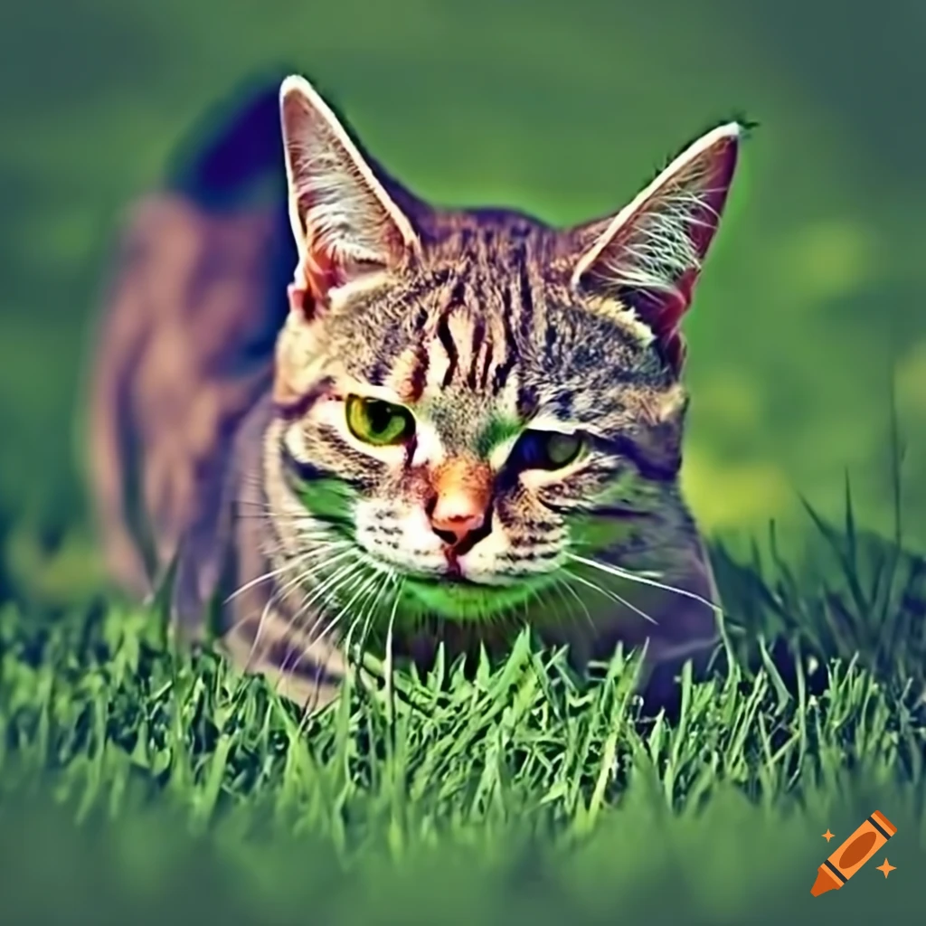 Cat rolling on the grass on Craiyon