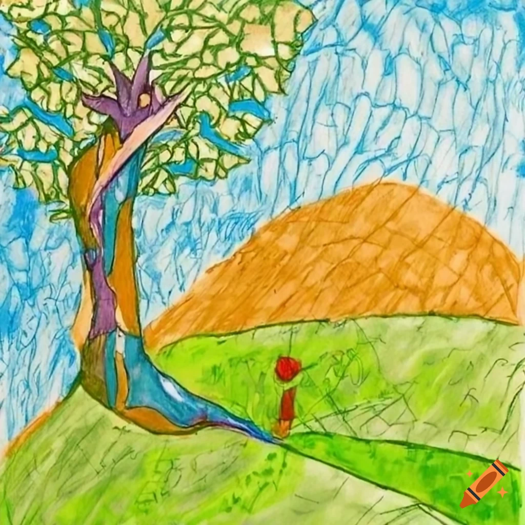 Cubist drawing of a tree on a hill on Craiyon