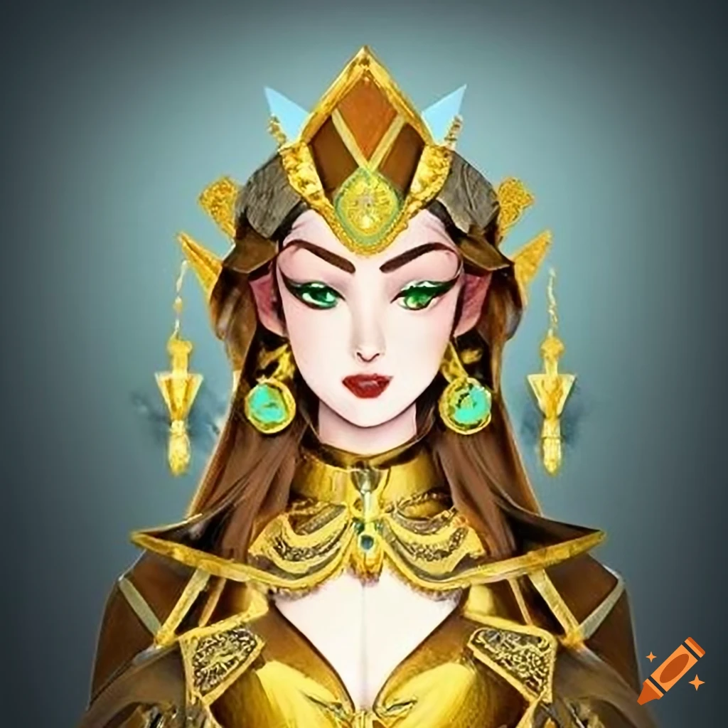 Queen jasper in opulent golden attire on Craiyon