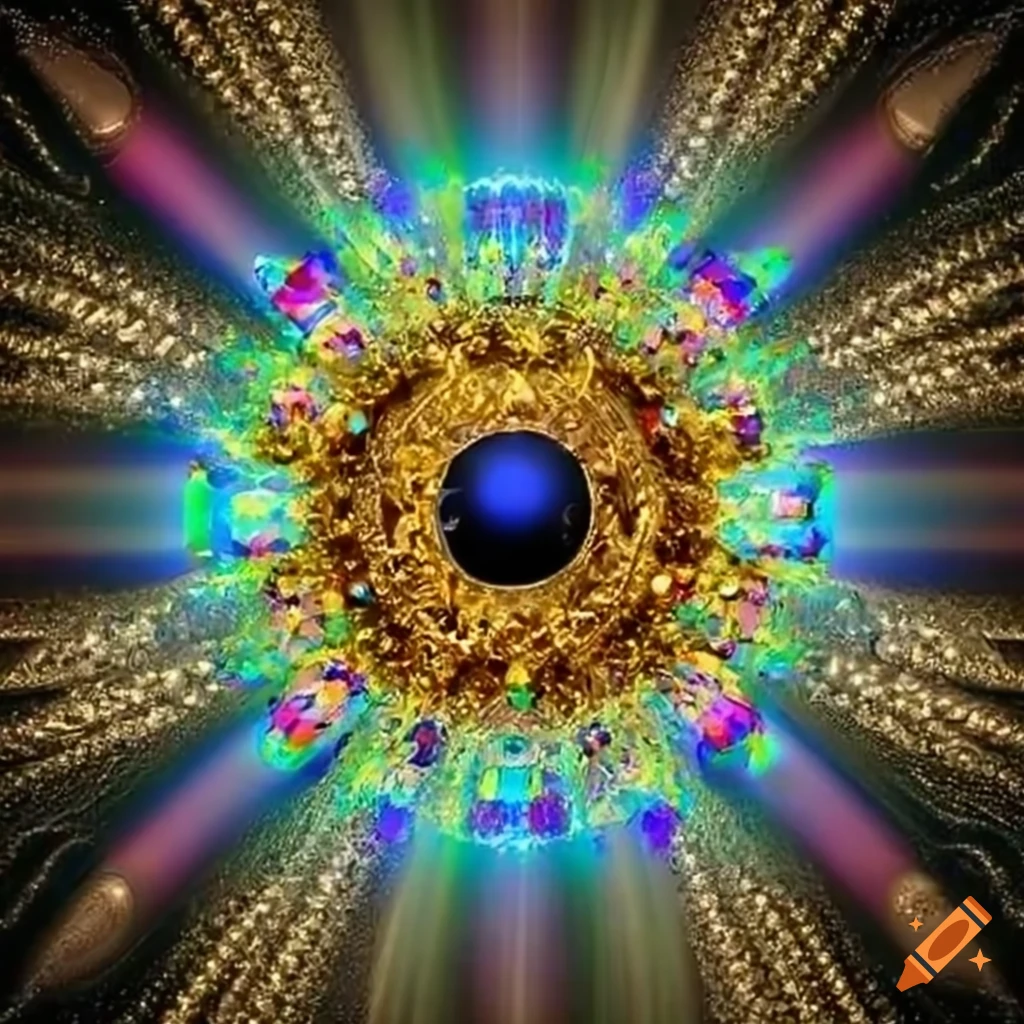 3d representation of the sun with a textured corona, face, scepter ...