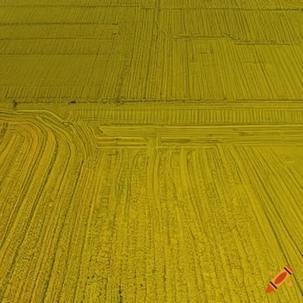 Aerial view of yellowish crop fields on Craiyon