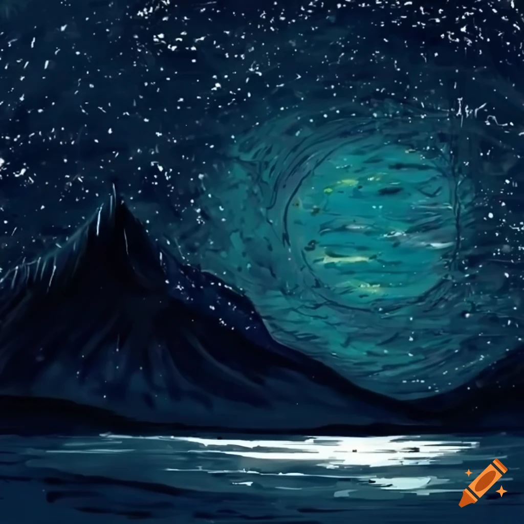 Impressionist painting of a dark night sky with faint stars on Craiyon