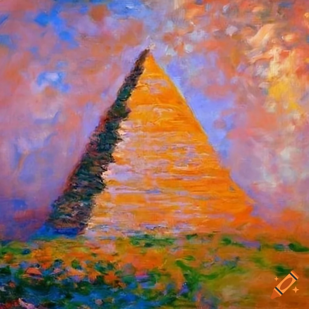 Cheops pyramid with pastel colored flowers in painting by claude monet ...