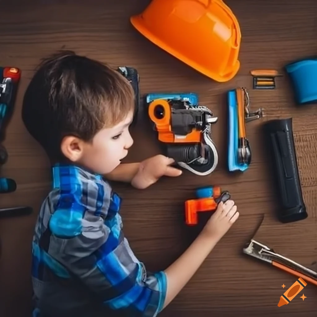 Child playing with an engineer kit on Craiyon