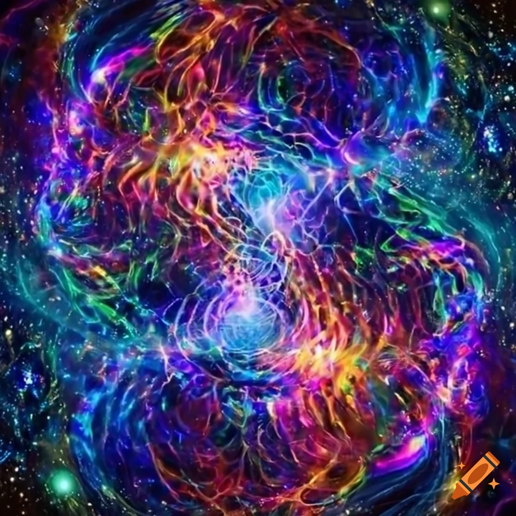 Couple in quantum entanglement with vibrant orbs and sparkling stars on ...