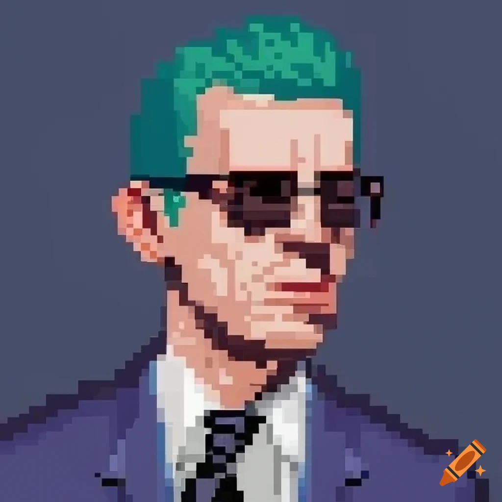 Iconic man in a suit with sunglasses in pixel art on Craiyon