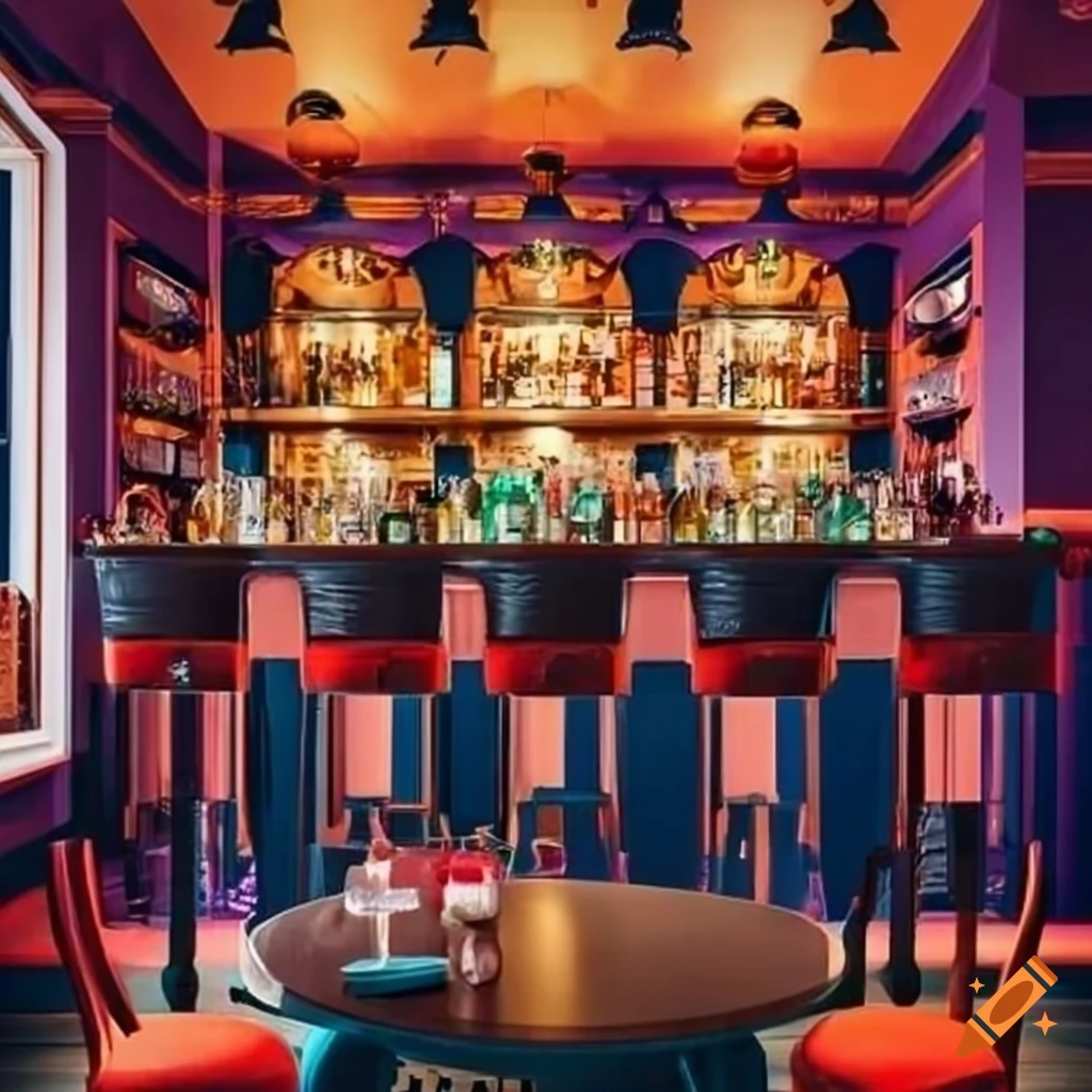 Interior design of a stylish cocktail bar with a funk style on Craiyon