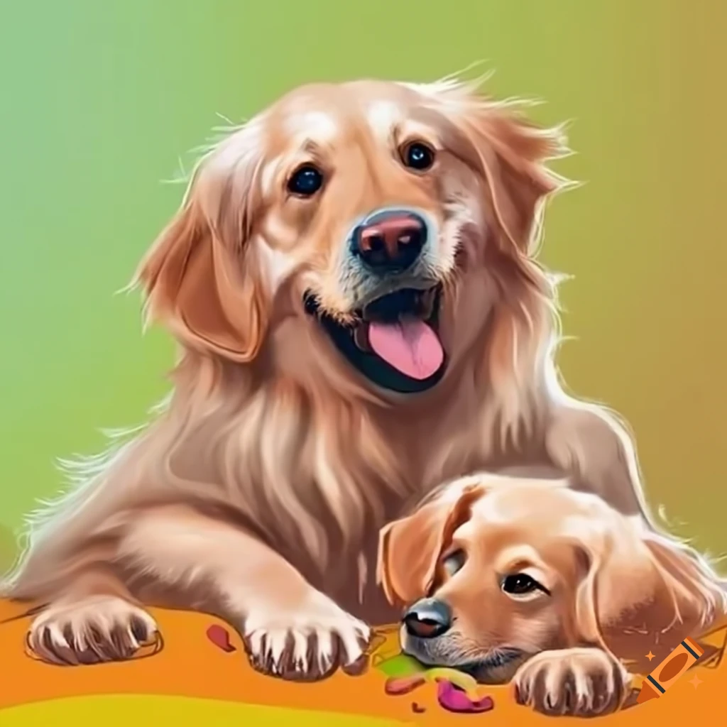 Golden retriever winking with her sister Junior bean on Craiyon