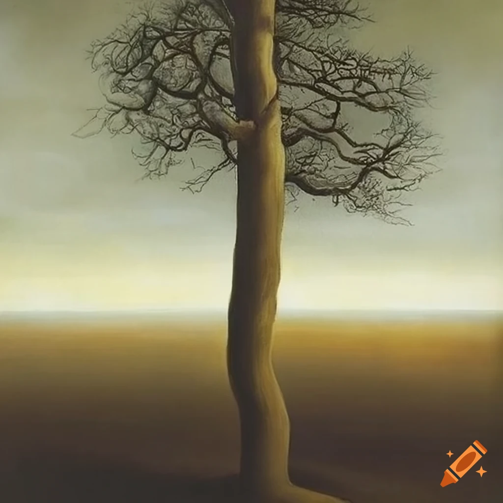 Tree with twisting branches by rene magritte on Craiyon