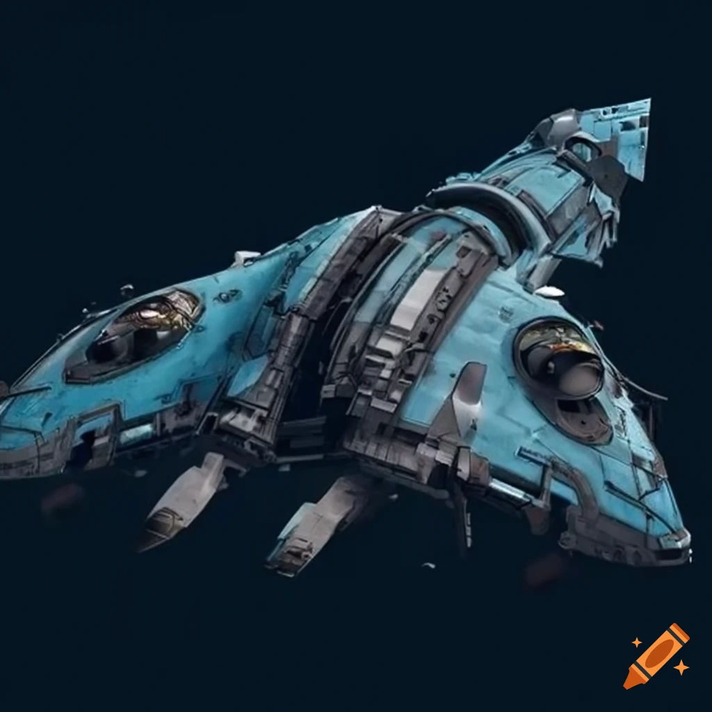 Cruiser sized space ship with angular industrial design on Craiyon