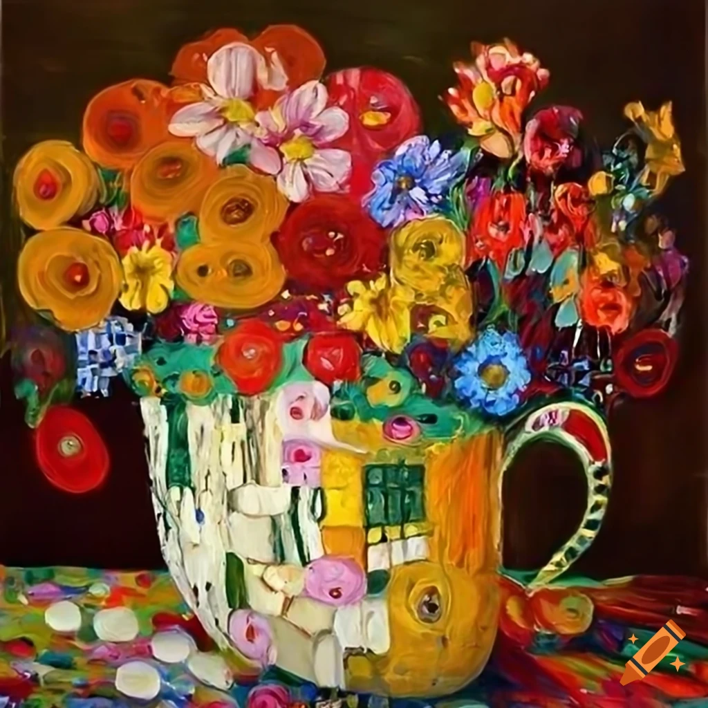 Abstract oil painting of spring flowers by klimt on Craiyon