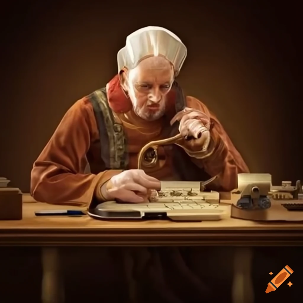 Craftsman using a computer in renaissance style on Craiyon