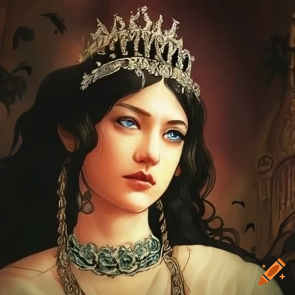 Ivan bilibin illustration of a beautiful princess with long black hair ...