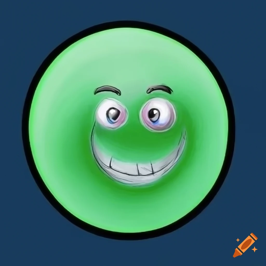 Cartoon smiling circle in pale green, oil blue, and titanium white ...
