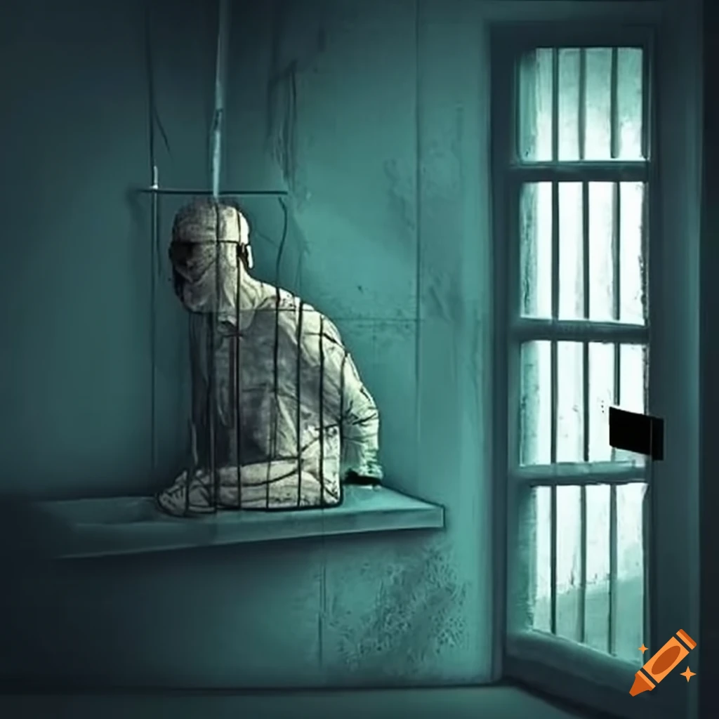 Prison cell with a paper poster on the wall on Craiyon